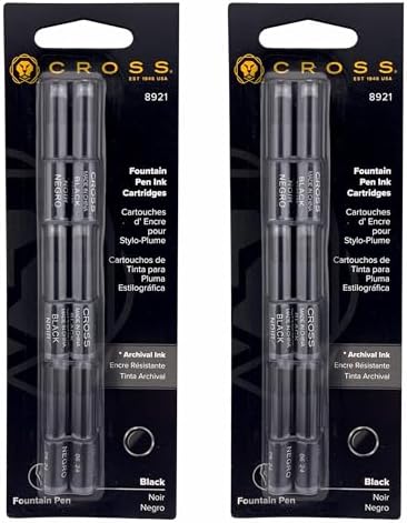 2 X Cross Fountain Pen Cartridge Ink Refills, Black Ink Cartridges, 6 ...