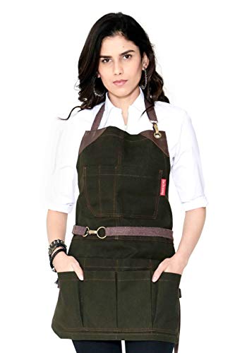 Amazon.com: Tool Forest Green Apron - Heavy-Duty Waxed Canvas, Leather ...