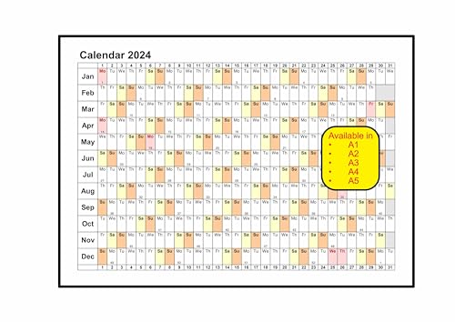 2024 Wallchart Office Wallplanner A1 A2 A3 A4 A5 MONTHS ACROSS Eco ...