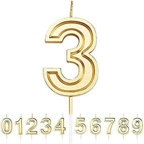 URAQT Number Candles 3, Birthday Cake Candles, Gold Glitter Birthday ...