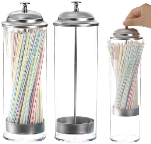 Amazon.com: ZEAYEA 2 Pack Plastic Straw Dispensers, Clear Straw Holder ...
