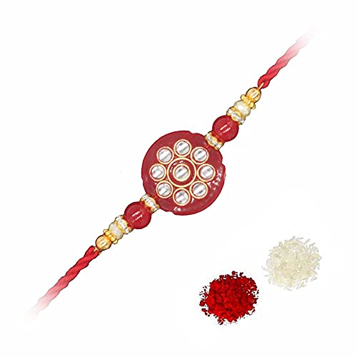 VAISHALI BINDI AND BANGLES Elegant kundan Work on Pink Stone Rakhi ...