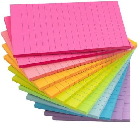 Amazon.com : 12 Pads Lined Sticky Notes 4x6 in, 8 Bright Colors Sticky ...