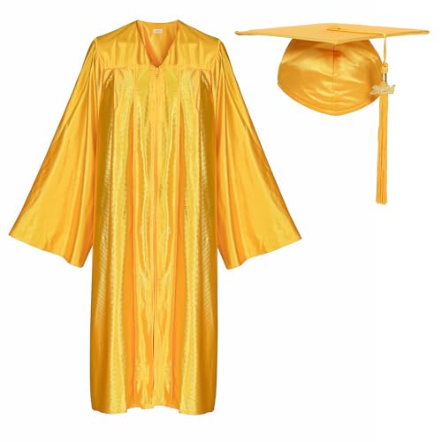 Newrara Adult Shiny Graduation Cap and Gown Tassel Set for High School ...
