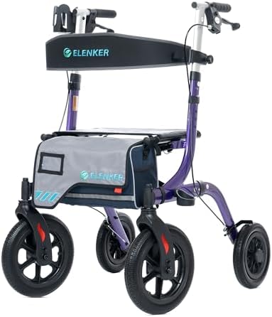 Amazon.com: ELENKER All-Terrain Rollator Walker with Seat, Outdoor ...