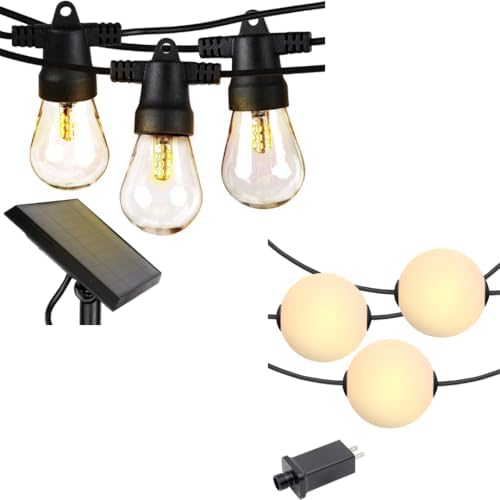 Brightech Bundle: 27 ft Solar String Lights, 1W Soft White + 30 ft Orb Plug in String Lights ...