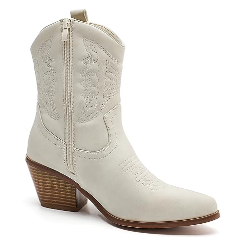 YETIER Women Cowboy Western Ankle Boots Embroidered Modern Fashion ...