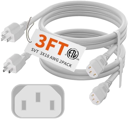 Amazon.com: HUANCHAIN 2 Pack 3 FT Power Cord 3 Prong, 18/3 PC Power ...