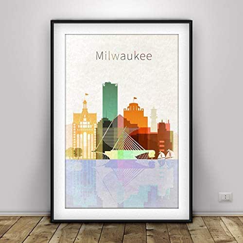 Amazon.com: Milwaukee Skyline, Milwaukee Print, Office Decor, Wisconsin ...