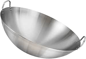 Stainless Steel Wok, Double Handle Wok Cooking Pan Round Bottom Frying ...