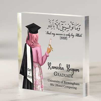 Islamic Graduation Gift For Her, Success is only by Allah, Personalised ...