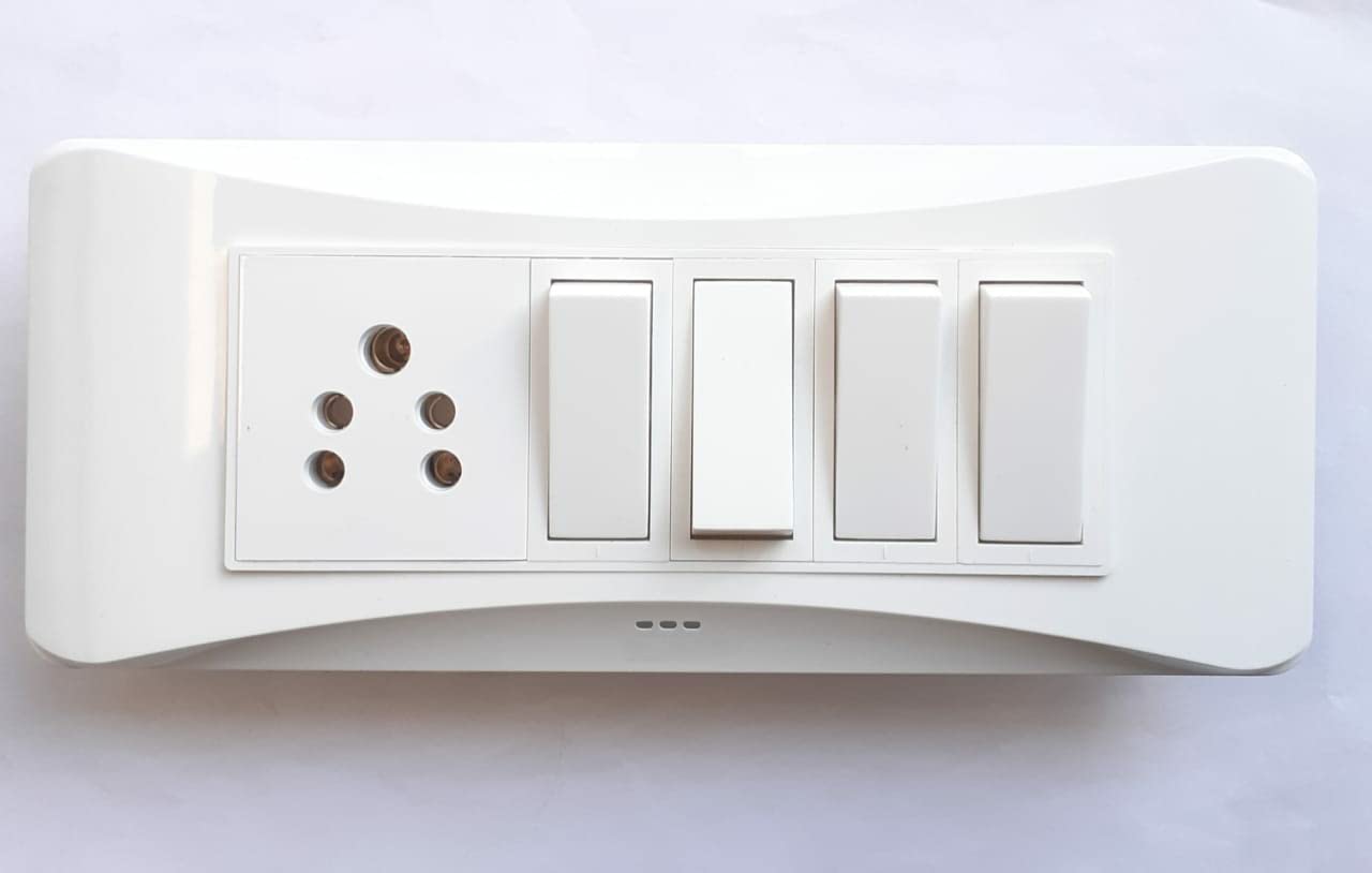 Modular Plate SIZE-6M, 4 Switch 6A (1 Way) with 1 Socket 6A (5 PIN ...