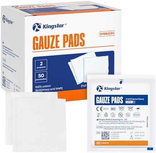 Amazon.com: 100Pcs Sterile Gauze Pads 3x3 Inch 12-Ply, 100% Cotton 3x3 ...
