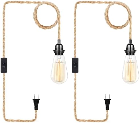 CAFULAM Plug in Pendant Light Rattan Hanging Lights with Plug in Cord ...