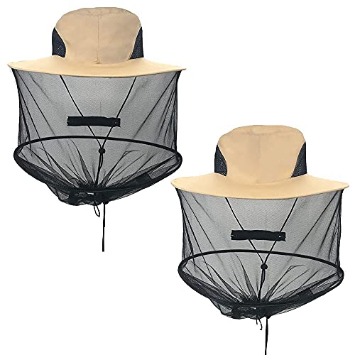 BeesNise 2 Pack Cream Mosquito Hat,Mosquito Head Hat with Hidden Net ...