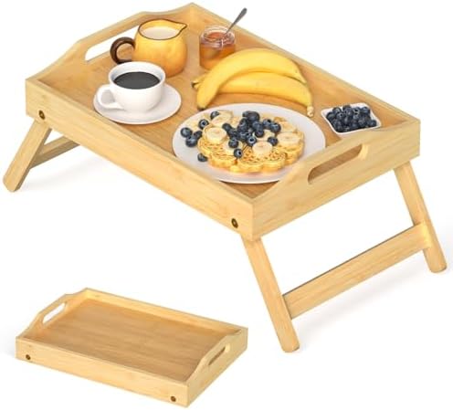 Amazon.com - Breakfast Bed Table Tray for Eating, Foldable Food Serving ...