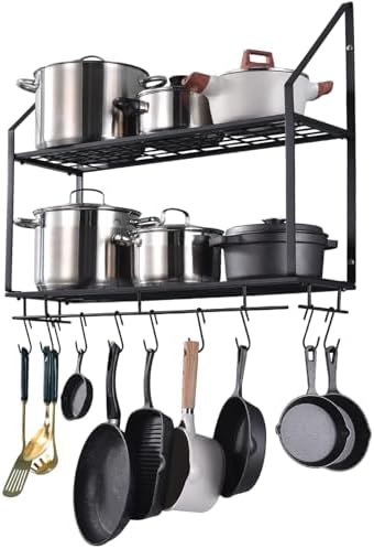 Amazon.com: Hoooh 30-Inch Wall Mount Pot Racks - 2-Tier Pot Rack Pan ...