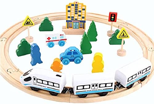 26pcs Magnetic Train Set, Wooden Toy Inserting Track Rail Car Set ...