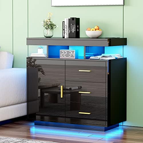 Amazon.com: LVSOMT Sideboard Buffet Storage Cabinet with LED Lights ...