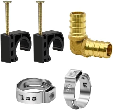 1/2" PEX Fittings, 25 Pack PEX Elbows 50 Pack Half Clamps J-Hook with ...