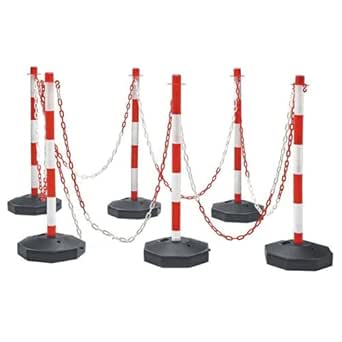 Safety Bollard Post 6 Pack Plastic Chain Post Set Adjustable Delineator ...
