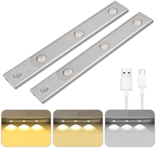 Pagezol 2PCS Dimmable Motion Sensor Under Cabinet Lights USB ...