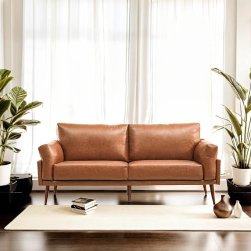 Amazon.com: Vonanda Flora Couch, Faux Leather Sofa Caramel, 3 Seater ...