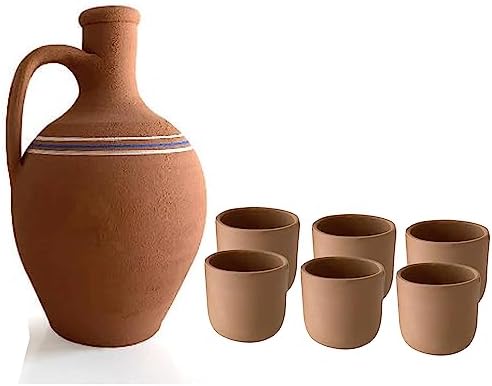 Amazon.com: Hakan Anadolu Natural Clay Water Pitcher Set | Unglazed ...