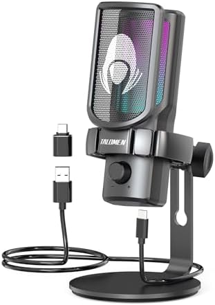 Gaming USB Microphone for PC, Podcast Condenser Mic with RGB Lights ...