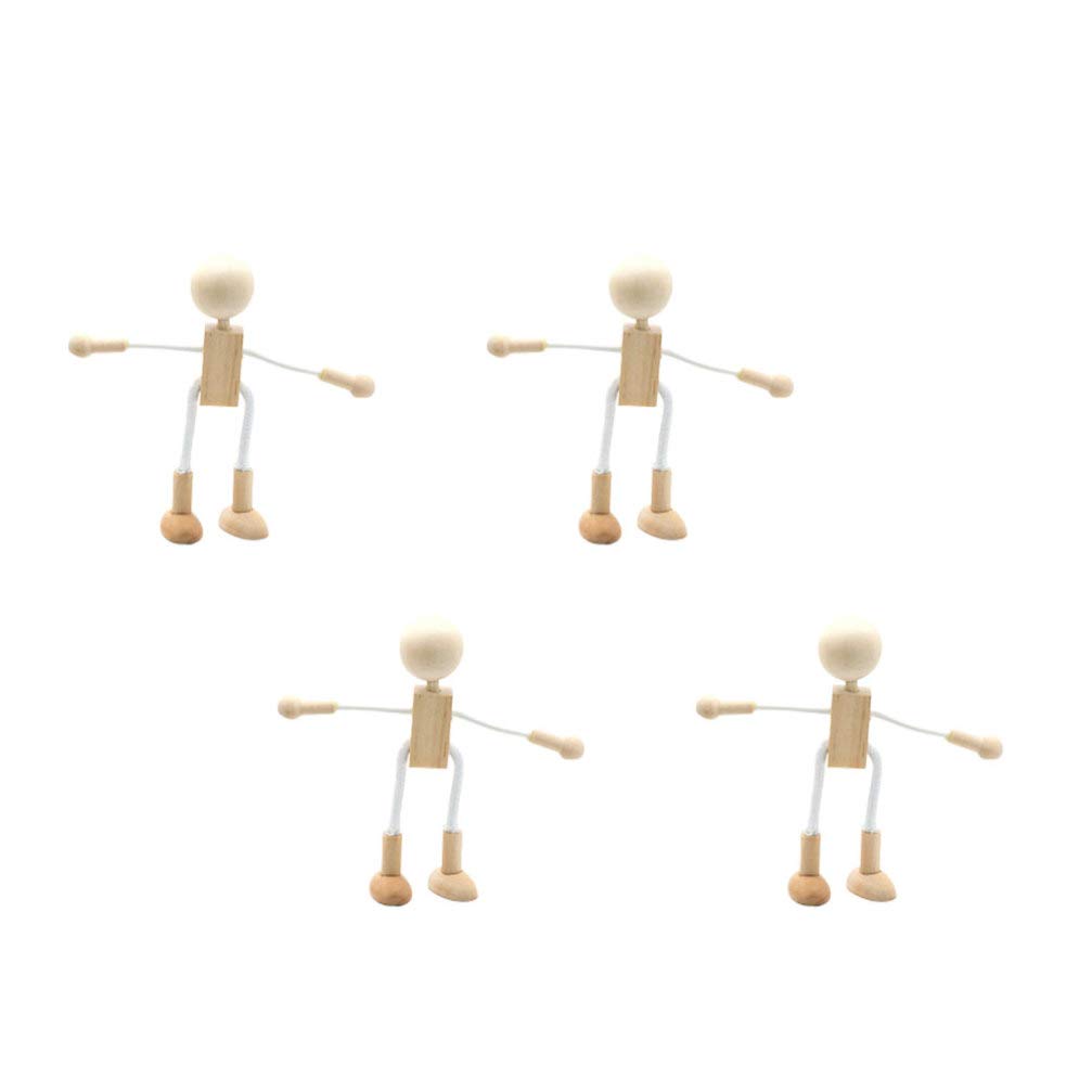Exceart 4pcs Wood Peg Dolls Movable Leg Arm Unfinished Wooden ...