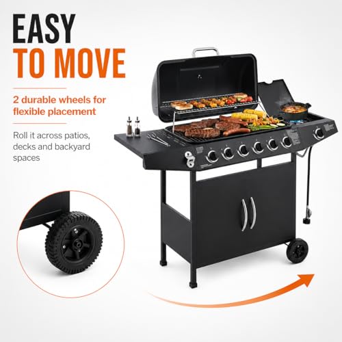 6-Burner Propane Gas Grill with Side Burner, 59,000 BTU Outdoor BBQ ...