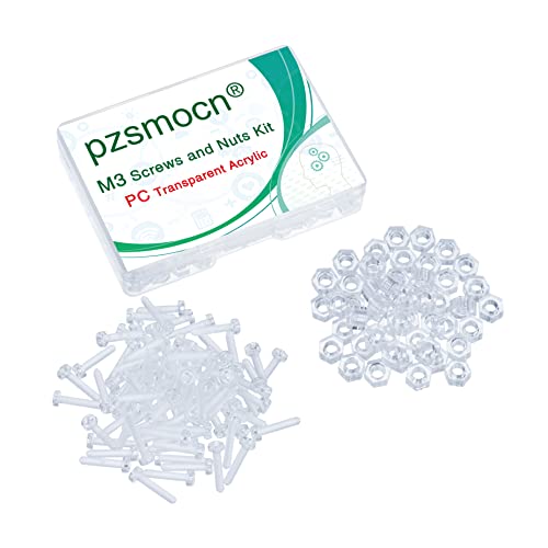 Pzsmocn 200 Pieces / 100 Sets M3 PC Clear Acrylic Screw and Nut Kit. M3 ...