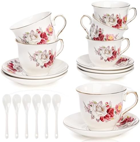 Amazon.com | GuangYang 12 Pieces Fine Porcelain Cups and Saucers set ...