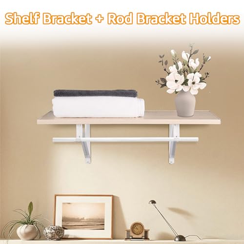 Oungy 4 Pack Heavy Duty Shelf Brackets, Silver Closet Rod Bracket ...