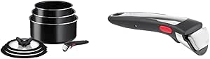 Tefal Ingenio Easy ON Try-Me Pan Set, 7 Pieces, Stackable, Removable Handle, Space Saving, Black ...
