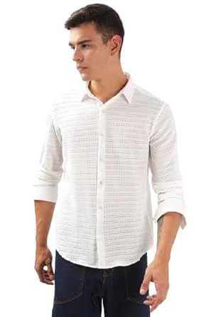 ILYZLY Textured White Shirt : Amazon.in: Clothing & Accessories