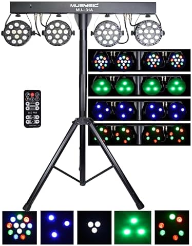 Amazon.com: MUSYSIC LED RGB Dj Light with Stand, 4 Par Powerhouse ...
