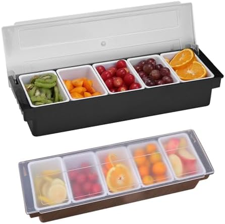 Bar Top Food Condiment Dispenser Container with Lid, 6 Tray Plastic ...