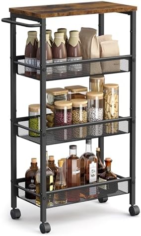 Amazon.com: VASAGLE Slim Rolling Cart, 4-Tier Storage Cart, Narrow Cart ...