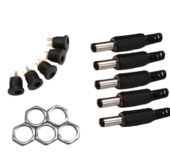 UNIVERSAL HUB 5 Pairs of DC Connector Panel Mount Round Nut Jacks (Male ...