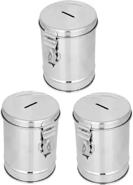 HEMSHIKA Piggy Bank |100% Stainless Steel Round Shape Coin Box Money ...