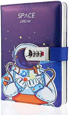 Amazon.com : Mazeran Combination Lock Journal, PU Leather Hard Cover Space Astronaut Theme ...