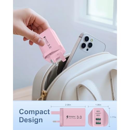 USB C Plug, 40W 4-Port Multi USB Plug UK Fast Charger Dual PD Power ...