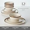 Amazon.com | Luna Collection by Maison Neuve Stoneware Dinnerware Set for 4 (Cream-Bronze Rim ...