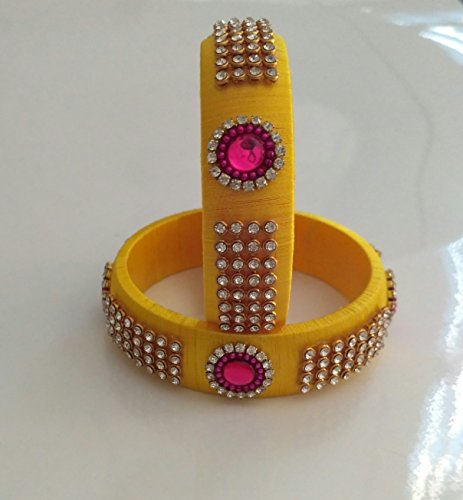 Buy Lemon yellow silk thread bangles by Manali Creations... Size 2.2 at ...