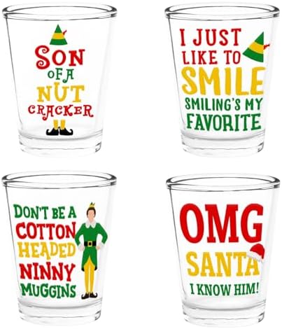 Amazon.com | M&N HOME Christmas Shot Glasses, 6- Pack Heavy Based Glass ...