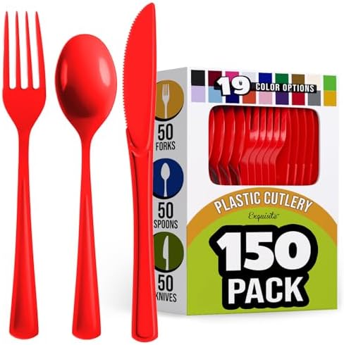 Amazon.com: 24-Piece Glitz Premium Plastic Cutlery Assortment, Red ...
