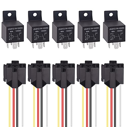 smseace Lot de 5 relais électriques SPST DC 12 V 40 A 4 broches avec ...