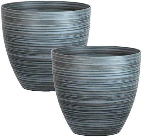 Country Style Gloss Plastic Planter - Grey, Single Pot - 40cm (H) x ...