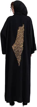 Amazon.com: Palestine Silk Chiffon Abaya, Black with golden tatrez ...